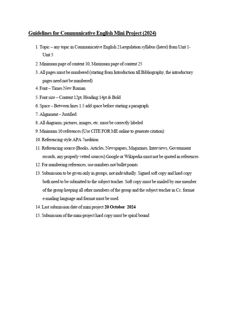 Communicative English Mini Project Guidelines | PDF