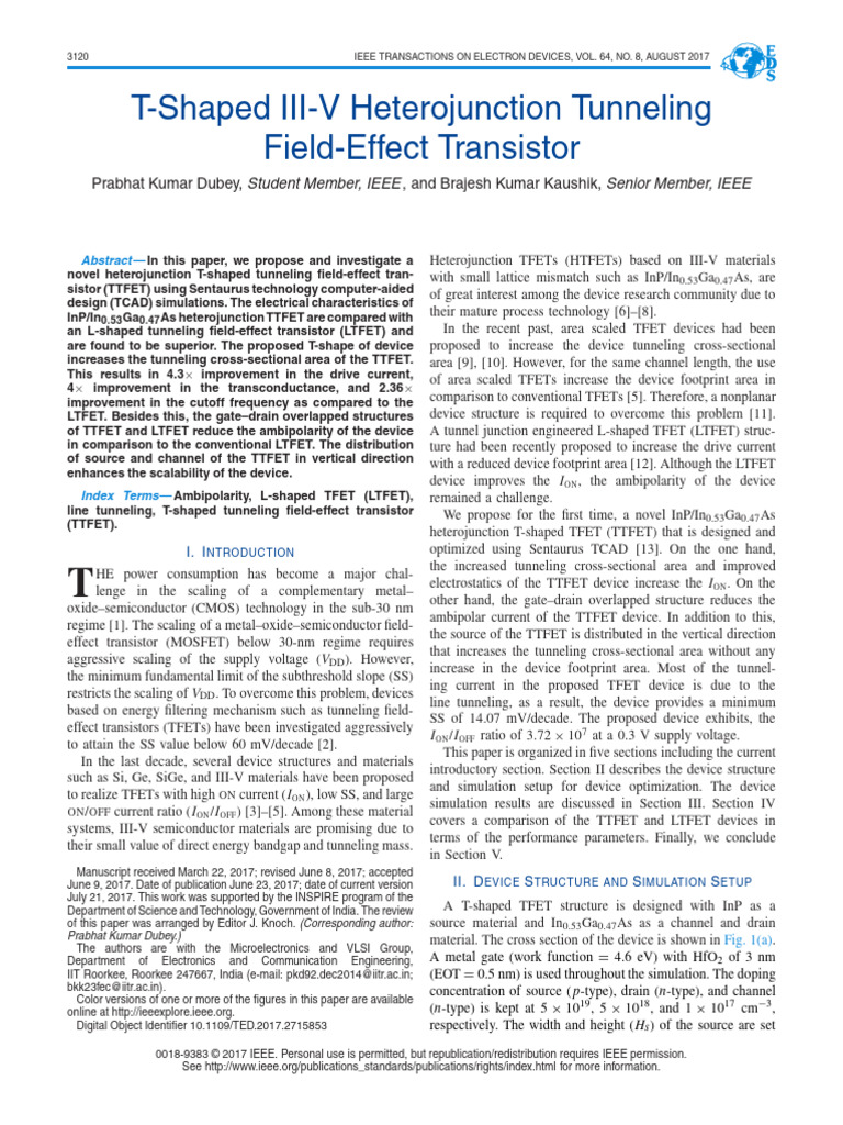T-Shaped III-V Heterojunction Tunneling Field-Effect Transistor | PDF | Field Effect Transistor ...