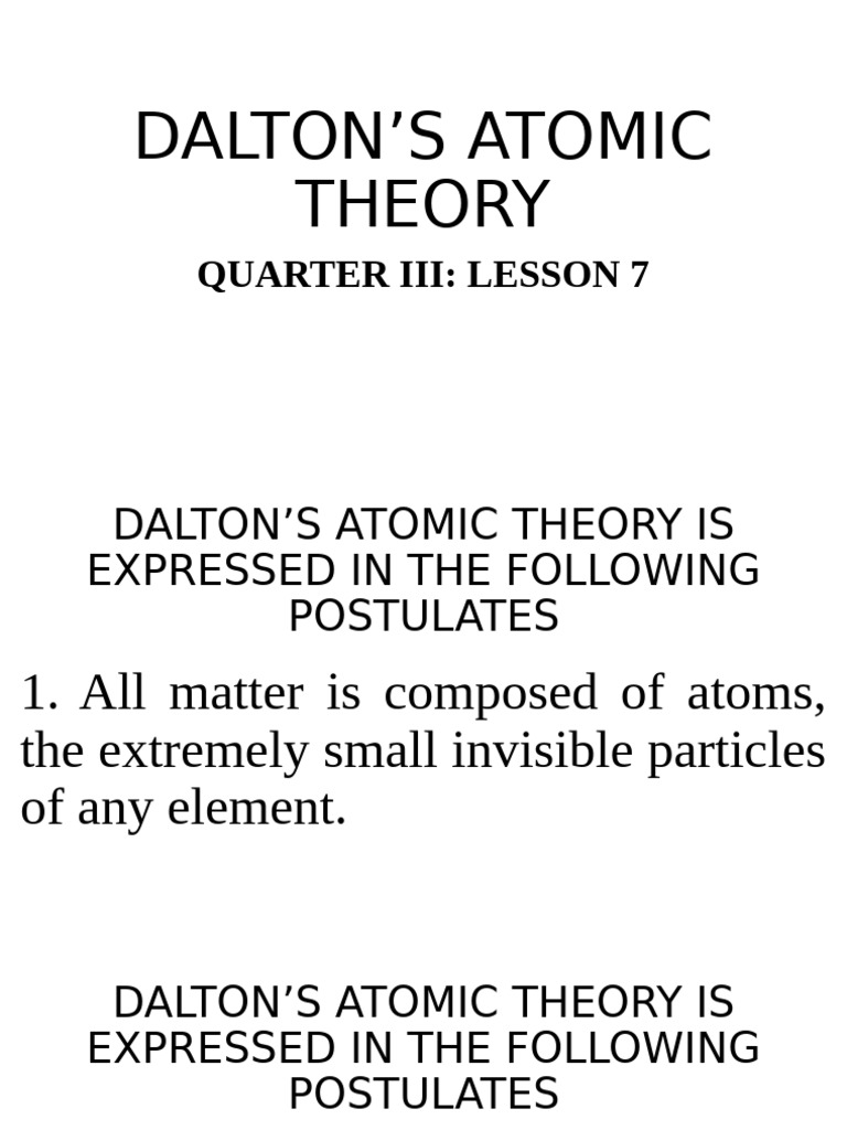 Dalton's Atomic Theory Postulates | PDF