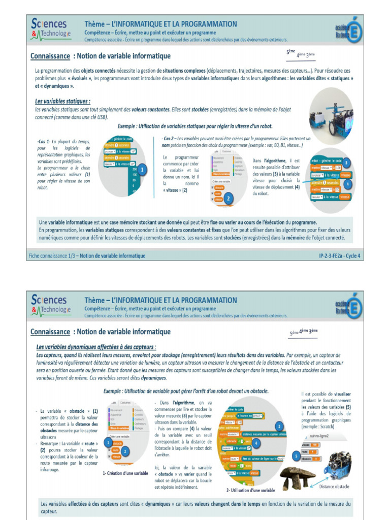 Synthese Notions de Variable Informatique | PDF