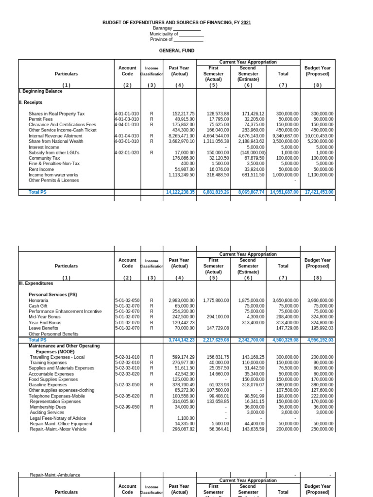 Barangay Budget Preparation Form No. 1 | PDF | Budget | Fiscal Year