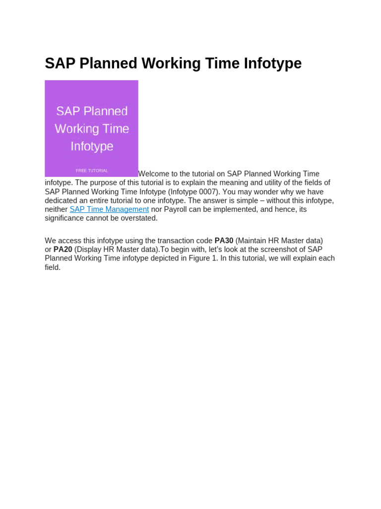 Understanding SAP Infotype 0007 | PDF | Employment | Working Time