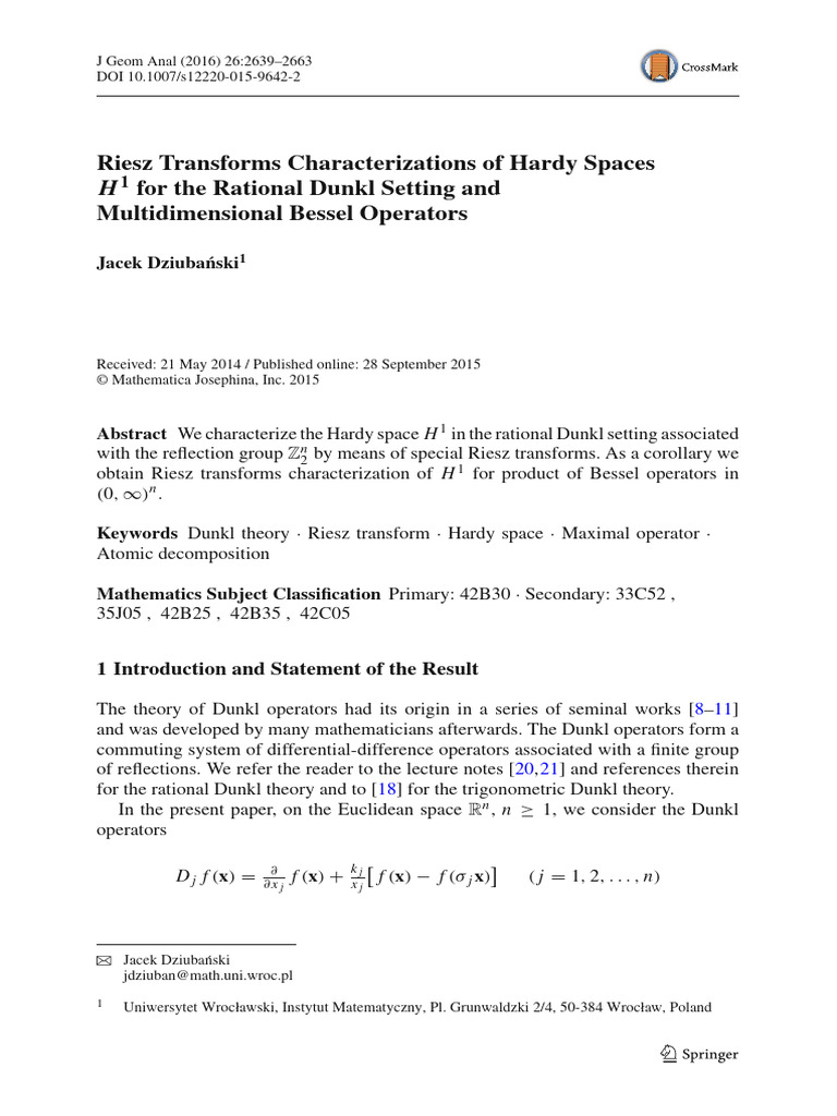 Riesz Transforms in Dunkl Hardy Spaces | PDF | Theorem | Mathematics