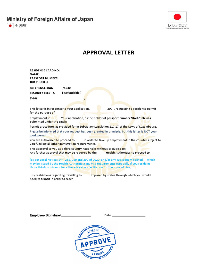 Japan Employment Approval Letter | PDF