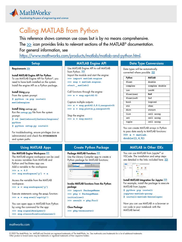 Calling Matlab From Python Cheat Sheet | PDF | Matlab | Python (Programming Language)