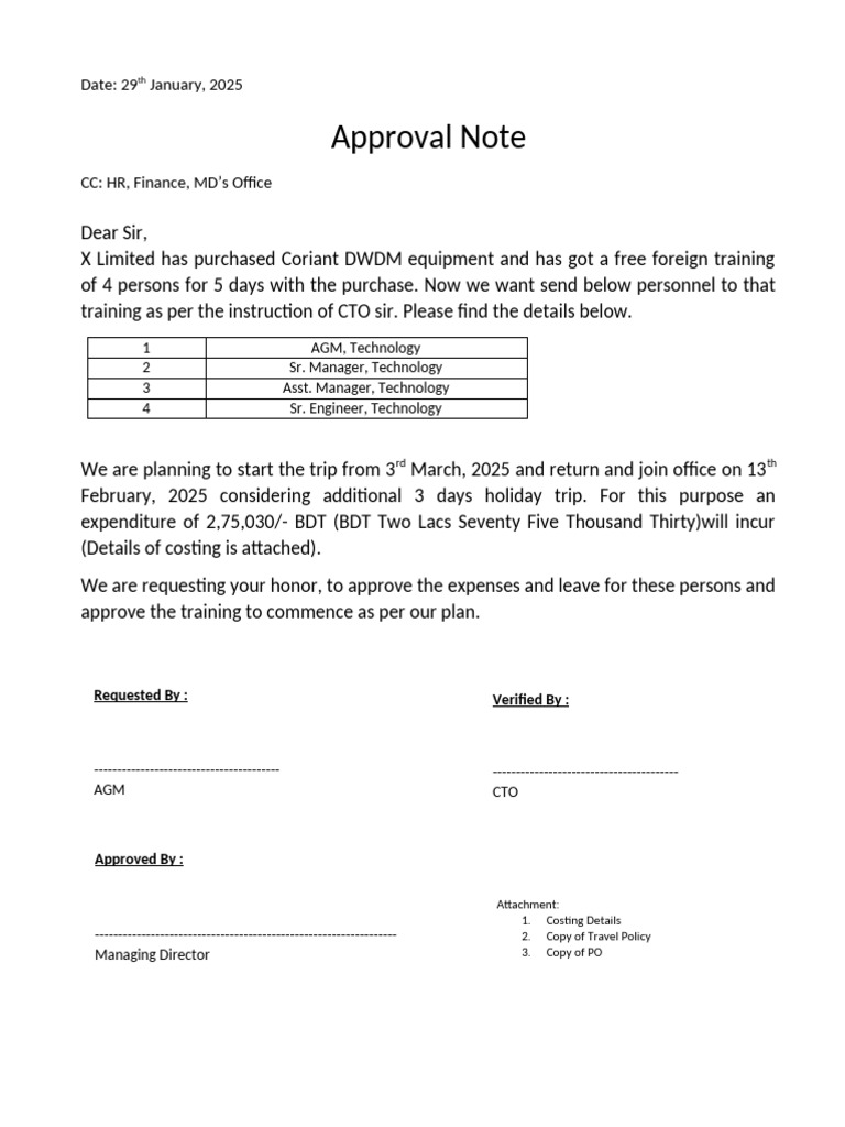 Approval Request for Training Expenses | PDF