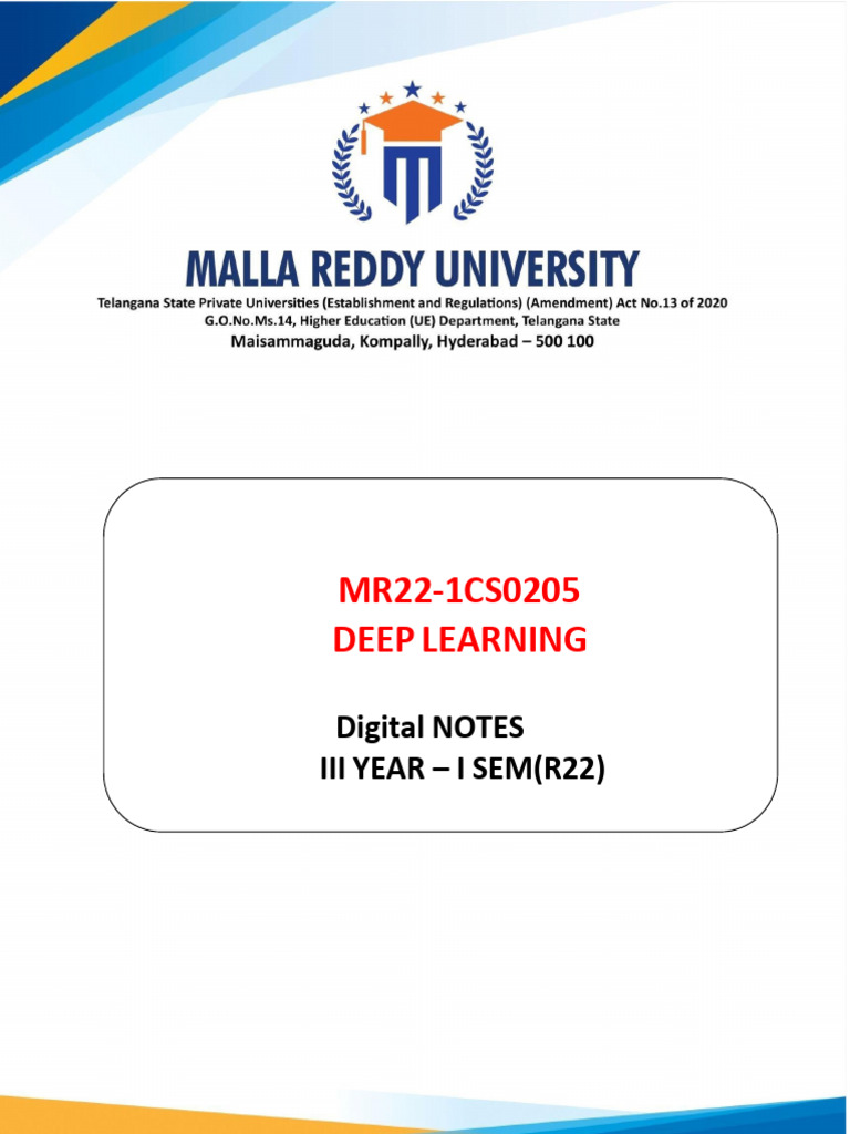 Deep Learning Course Notes for B.Tech | PDF | Machine Learning | Deep ...