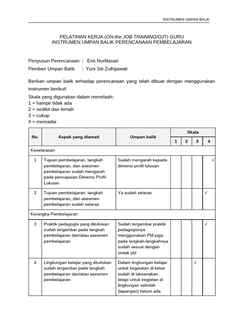 LK 2 - Instrumen Umpan Balik Kelas Rendah | PDF