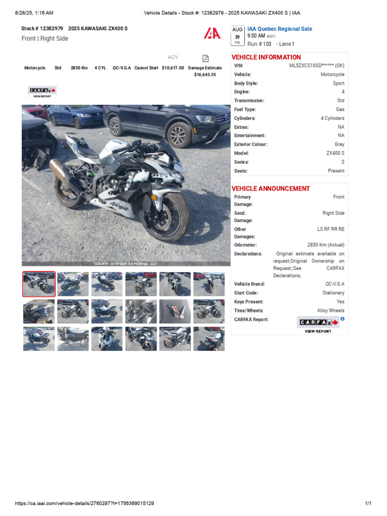 Vehicle Details - Stock # - 12382979 - 2025 Kawasaki Zx400 S - Iaa ...