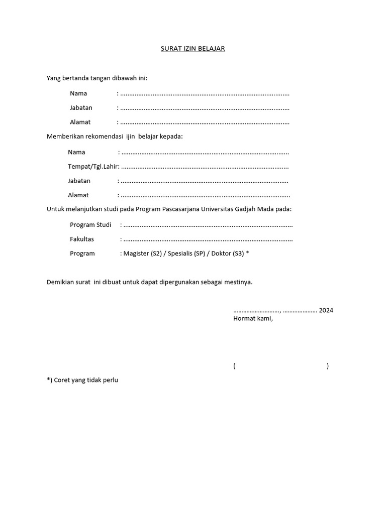 2024 Form Izin Belajar Pascasarjana | PDF