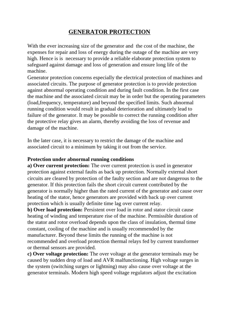Generator Protection Systems Explained | PDF | Electric Generator ...