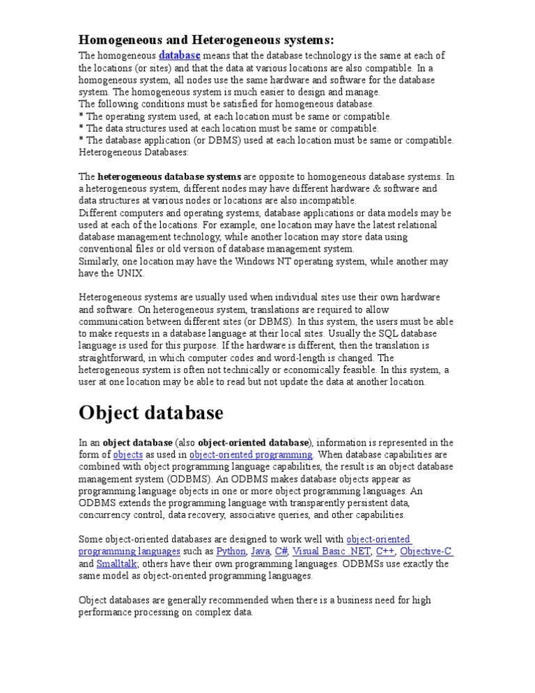 Homogeneous Databases | PDF | Databases | Object Oriented Programming