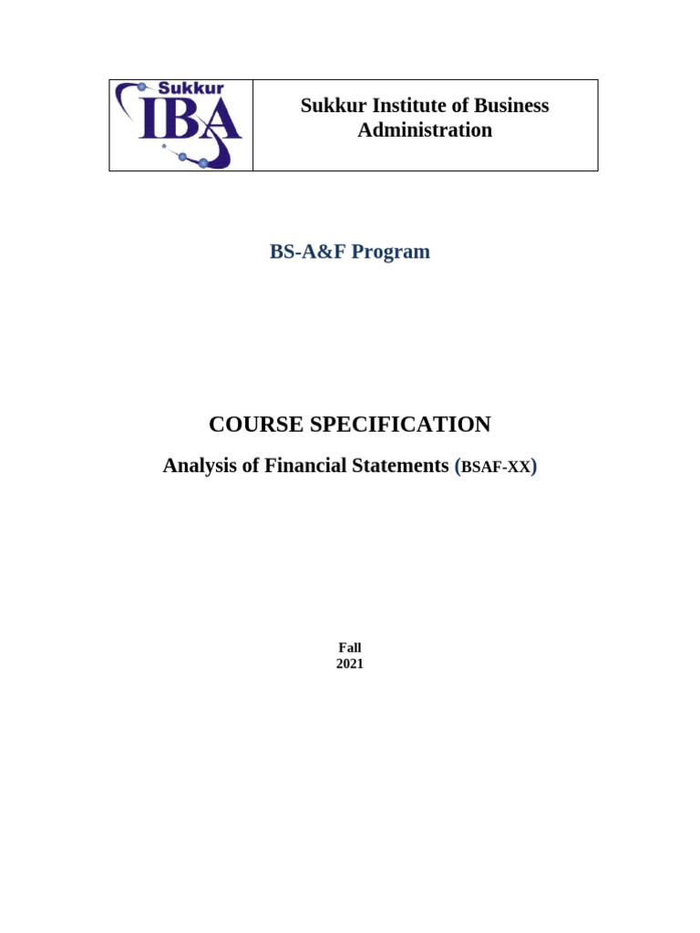 Course Specification - BS-VII - Analysis of Financial Statements | PDF ...