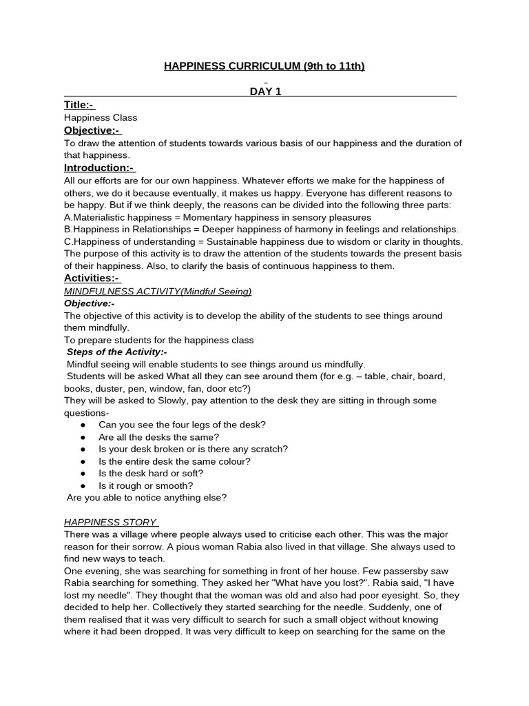 Happiness Curriculum | PDF | Happiness | Attention