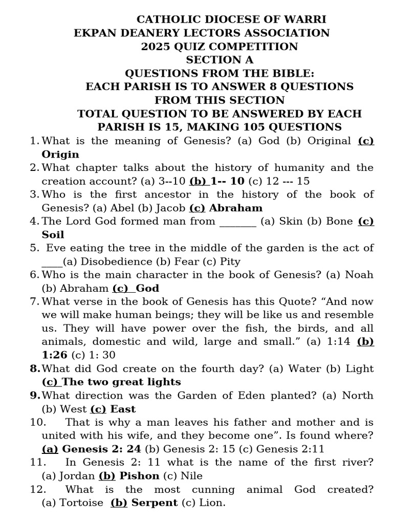 2025 Catholic Bible Quiz Competition | PDF | Ruth (Biblical Figure ...