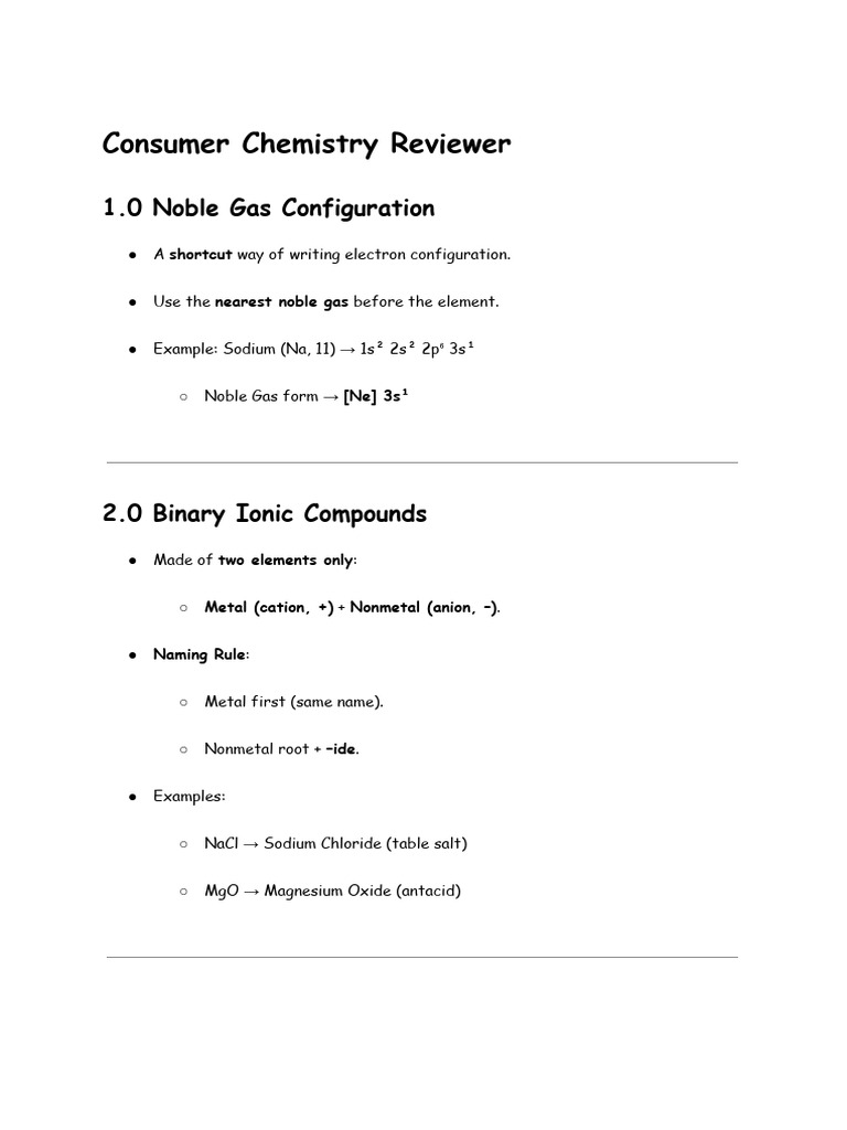 Consumer Chemistry Review Guide | PDF | Ion | Chemical Compounds