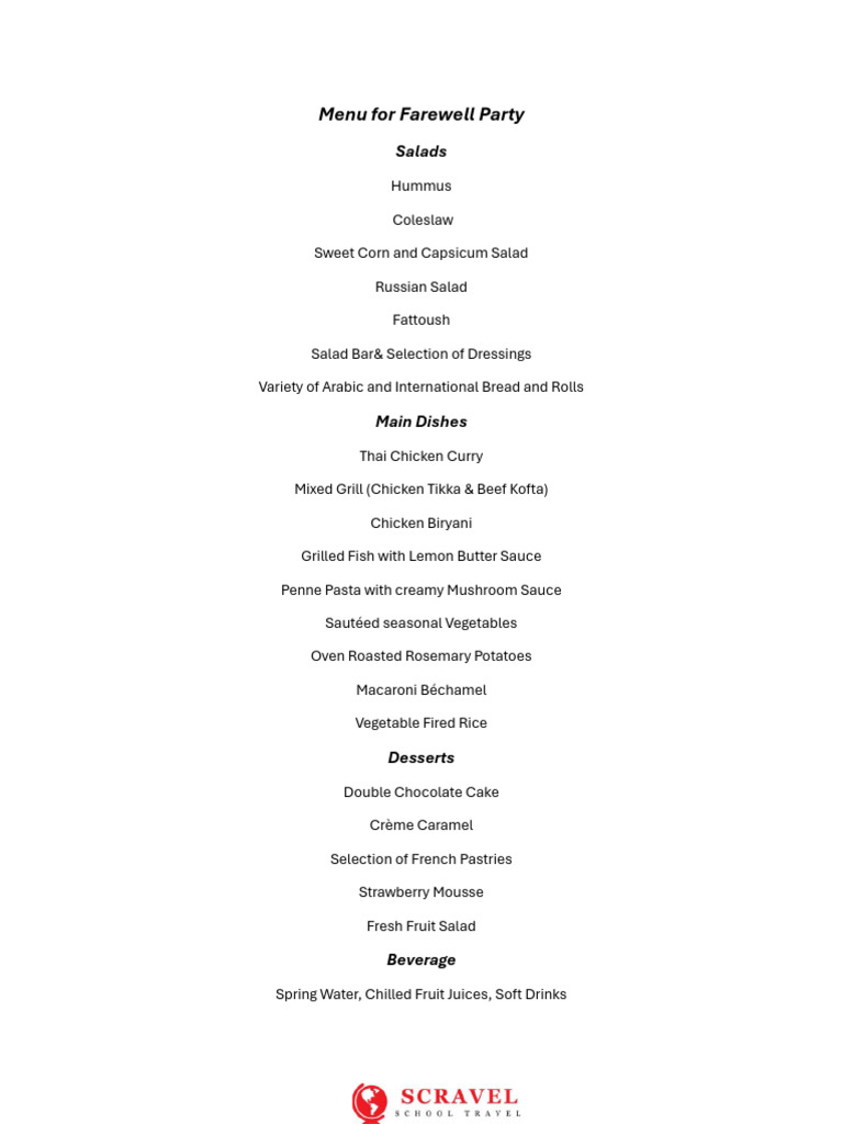 V2 - Menu For Farewell Party | PDF