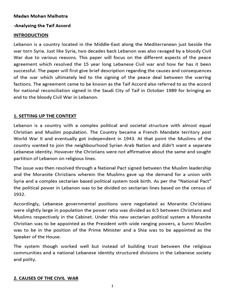 Analyzing the Taif Accord's Impact | PDF | Lebanon | Palestine ...