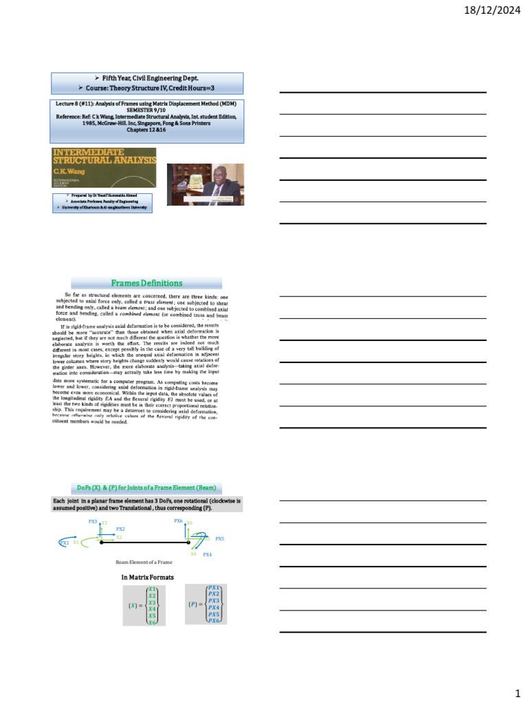 Lec8-Frames DoFs and Forces (Combo Beam+Truss) - Universal2024 | PDF | Beam (Structure) | Bending