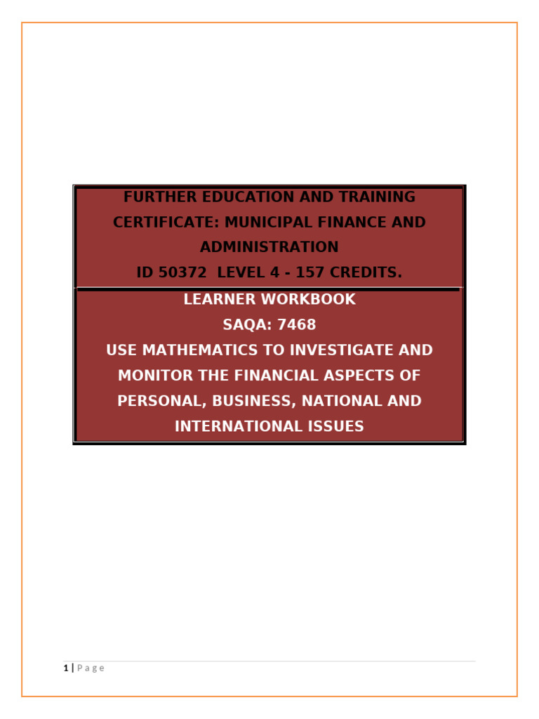SAQA 7468 Learner Workbook Guide | PDF | Interest | Futures Contract