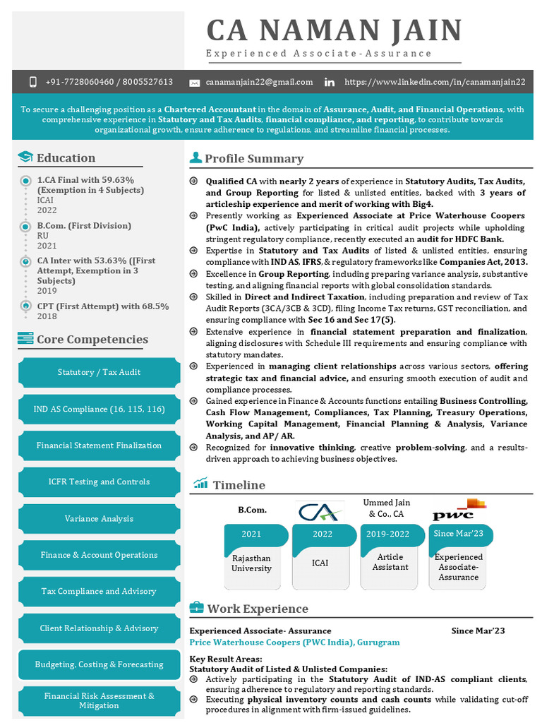 CV Naman Jain CV | PDF | Audit | Regulatory Compliance