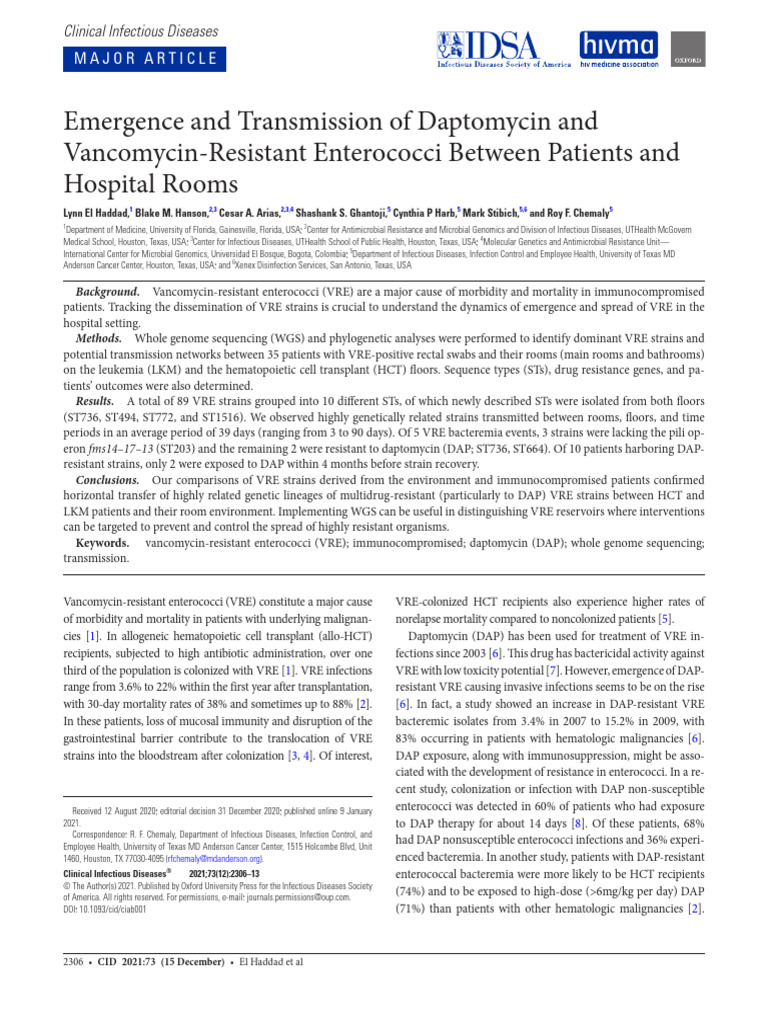 Emergence and Transmission of Daptomycin and Vancomycin-Resistant ...