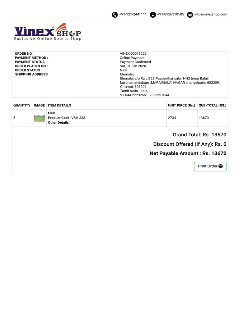 VINEXSHOP - Your Order Receipt | PDF