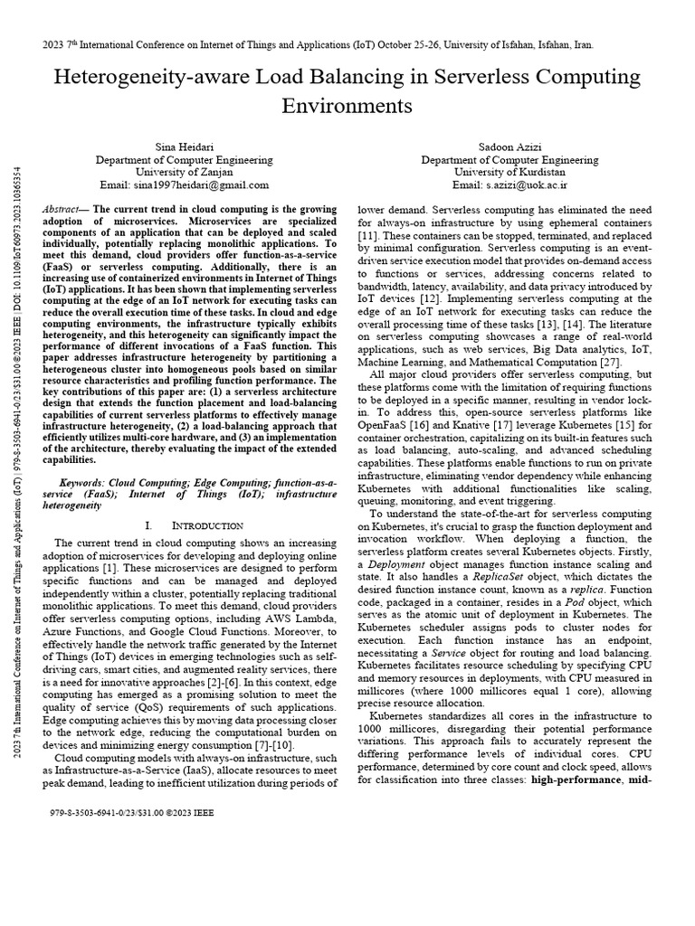 Heterogeneity-Aware Load Balancing in Serverless Computing Environments | PDF | Load Balancing ...