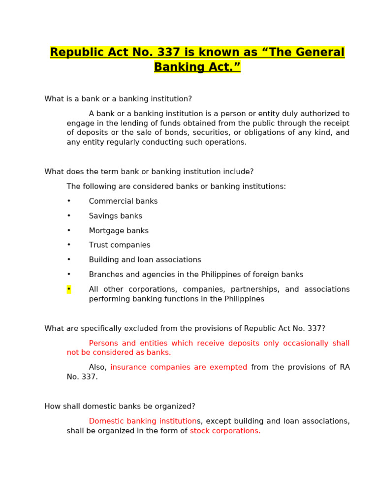 Overview of the General Banking Act | PDF | Banks | Loans