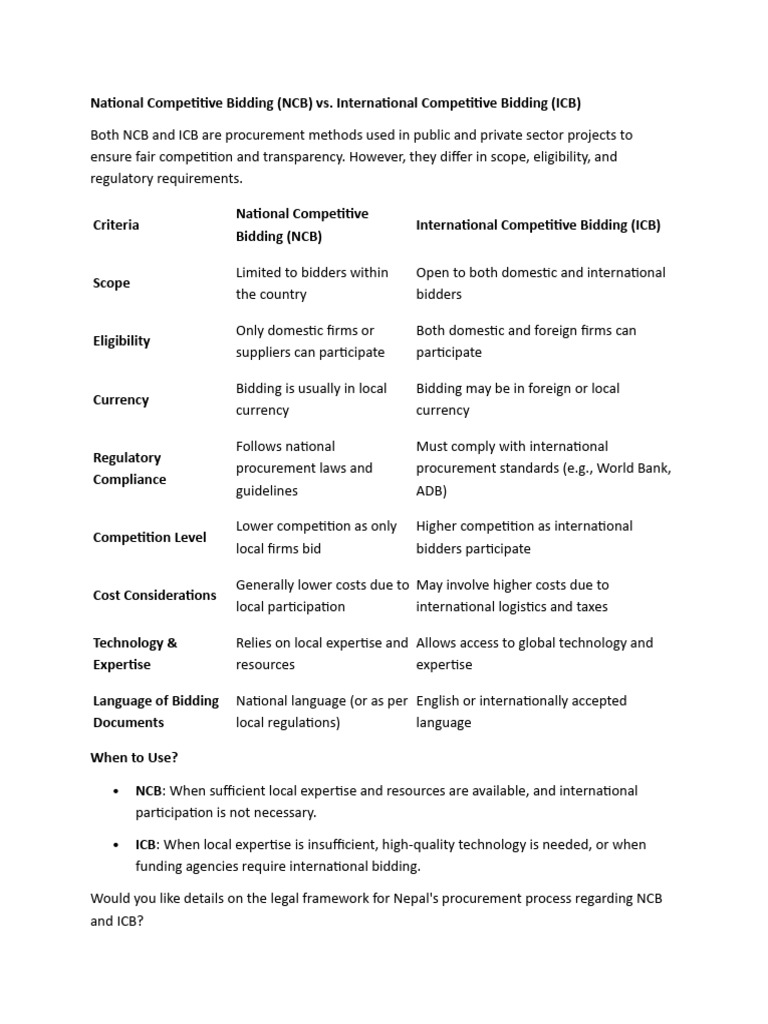 National Competitive Bidding | PDF