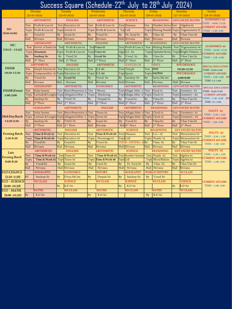 Success Square (Schedule 22 July To 28 July 2024) | PDF