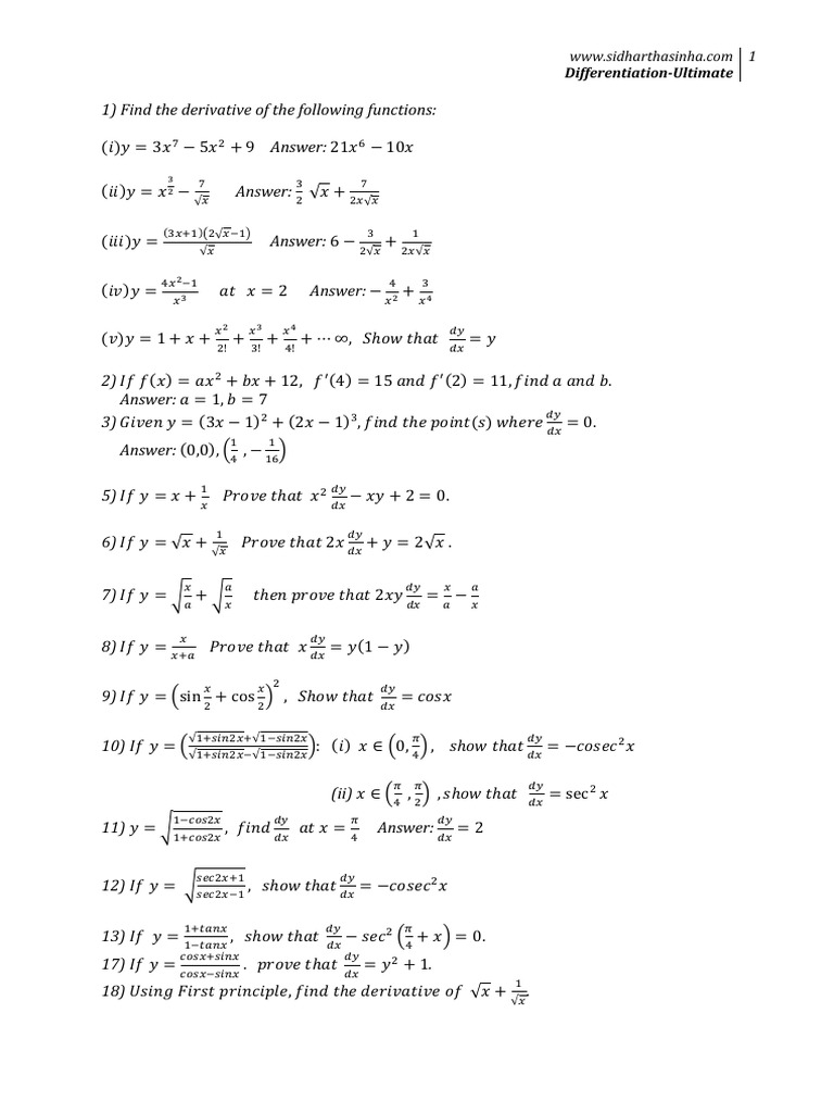 Derivative Calculations and Proofs | PDF | Calculus | Multivariable ...