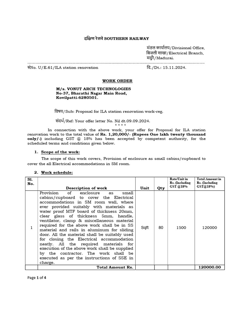 ILA Station Renovation Work Order | PDF