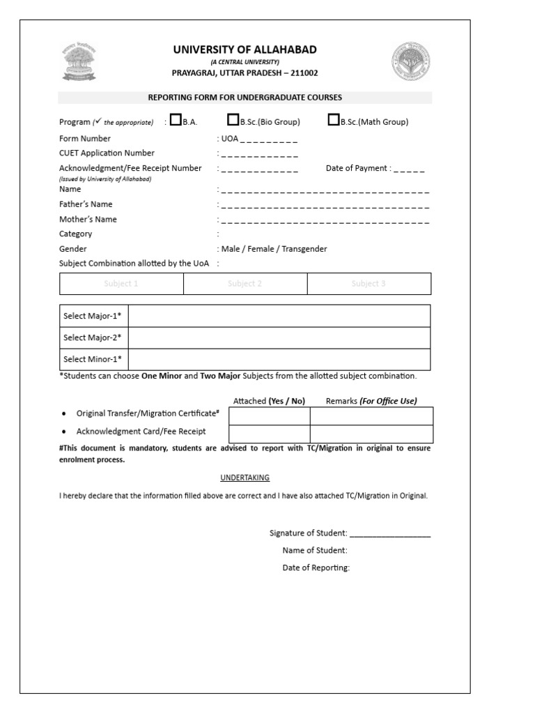 Reporting Form For Ba - BSC Students | PDF