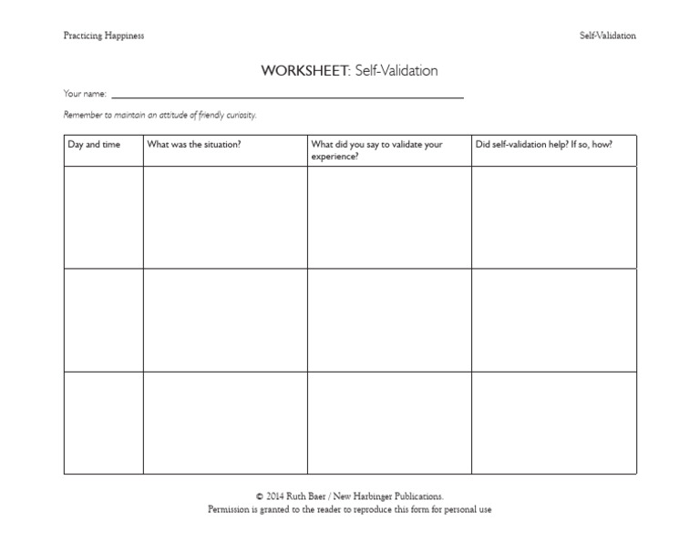 Self-Validation Worksheet | PDF