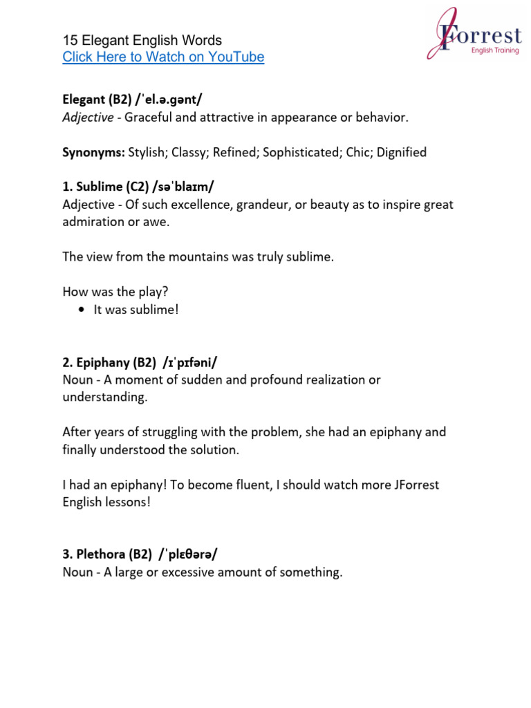 15 Elegant English Words by JForrest English | PDF | English Language ...
