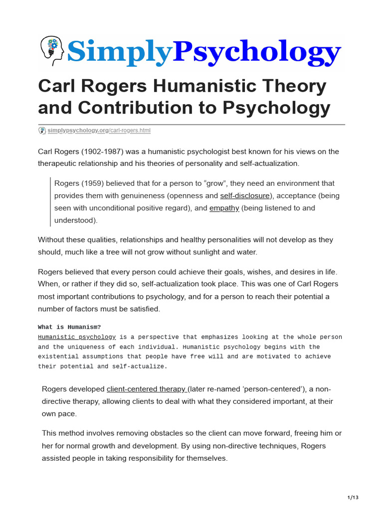 Carl Rogers' Humanistic Psychology Insights | PDF | Humanistic ...