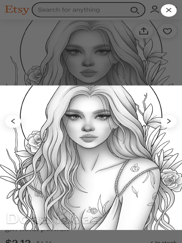 Printable Coloring Page Fantasy Character Girl Floral Etsy | PDF