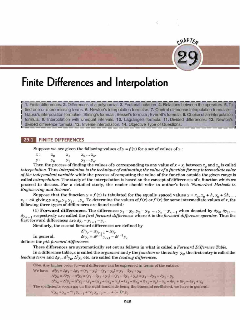 Finite Differences and Interpolations | PDF