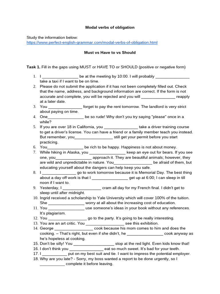 Modal Verbs of Obligation | PDF | Massage | Hairdresser