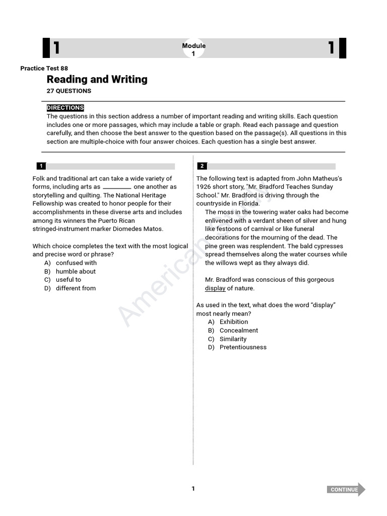 Practice Test 88 Sat | PDF | The Federalist Papers