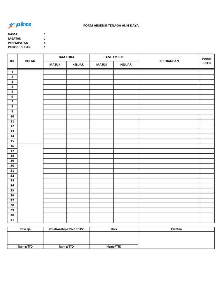 FORM ABSENSI NON CAPTIVE | PDF