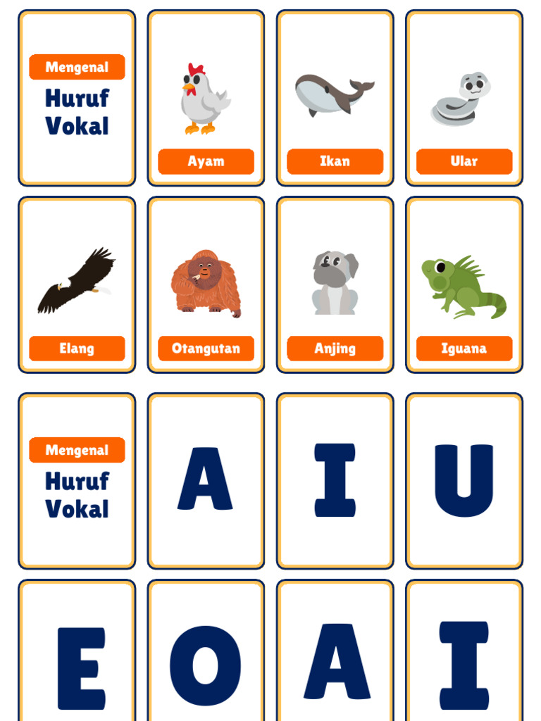 Mengenal Huruf Vokal Kartu Pengingat Kuning Dan Oranye Sederhana ...