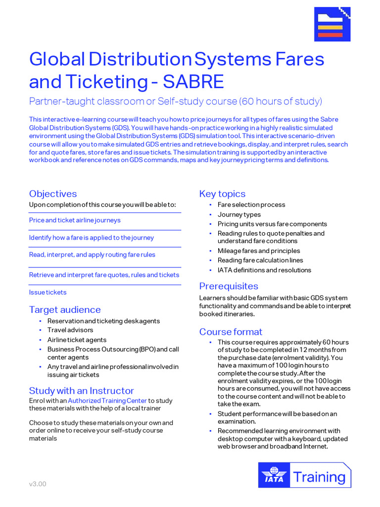 Sabre GDS Fares & Ticketing Course | PDF | Computing