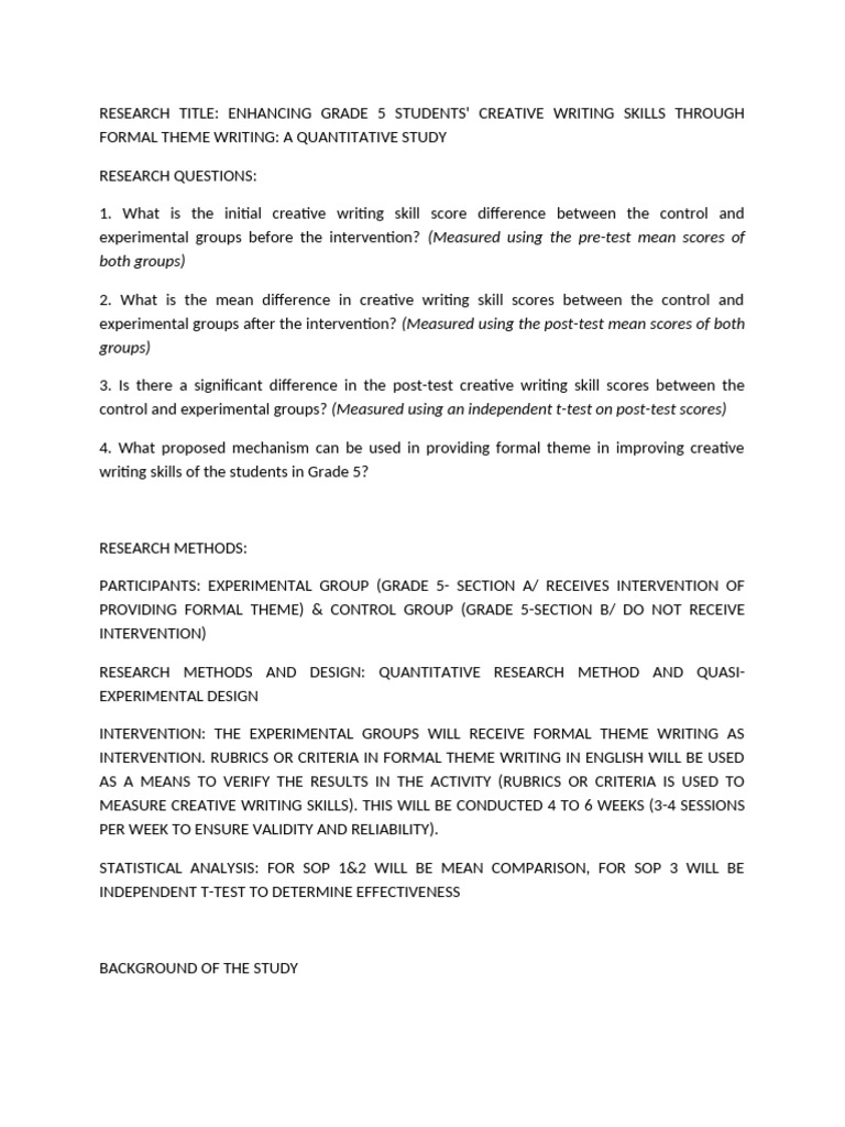 Enhancing Grade 5 Students' Creative Writing Skills Through Formal ...