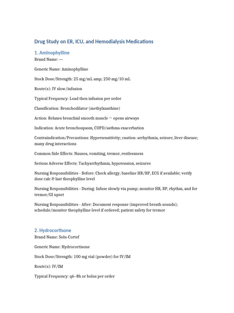 Drug Study ER ICU HD 35 Meds | PDF | Medical Specialties | Clinical Medicine