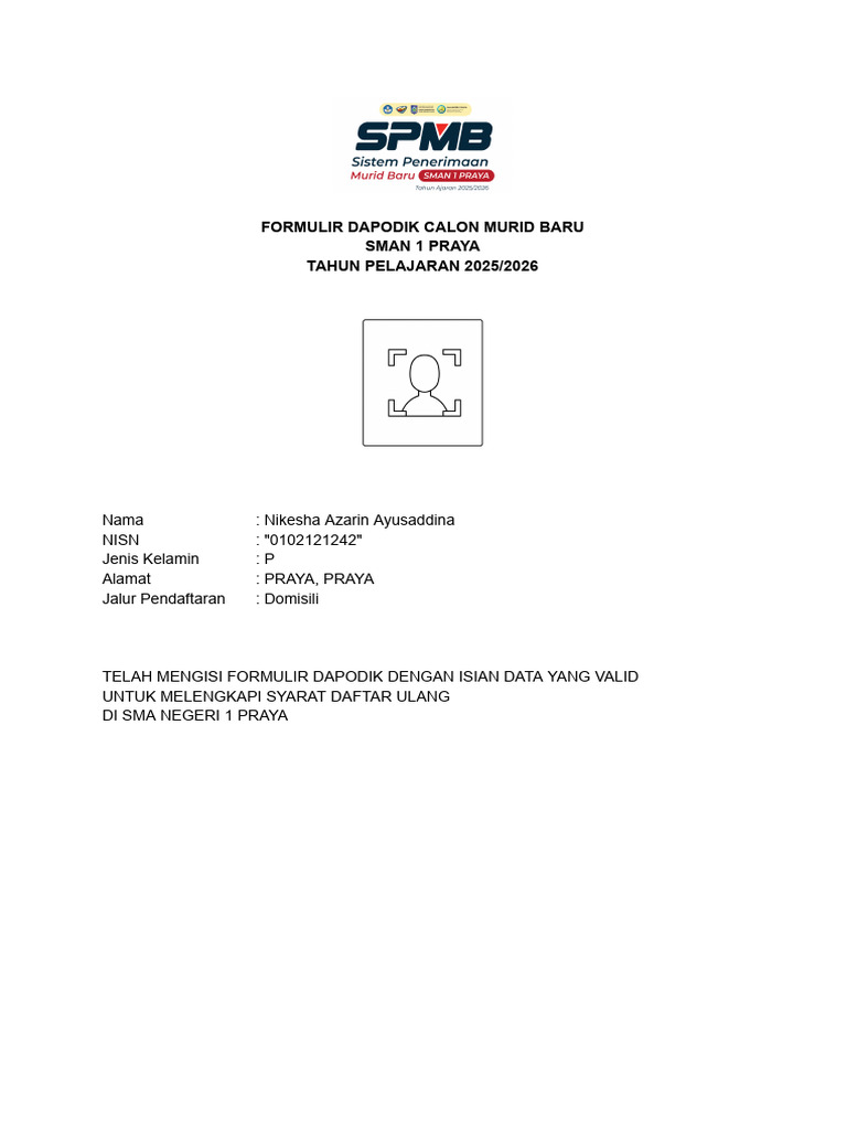 BUKTI PENGISIAN FORMULIR DAPODIK - Tuliskan Nama Lengkap (Sesuai KK) | PDF