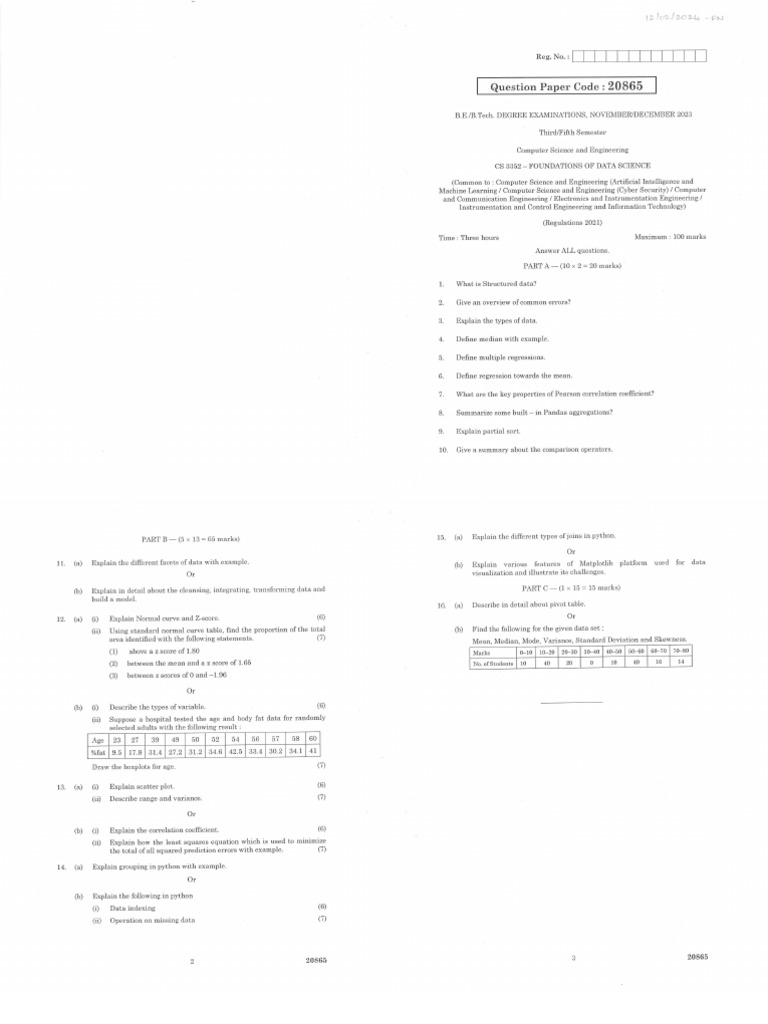 CS3352 Question Paper Resources | PDF | Engineering | Data