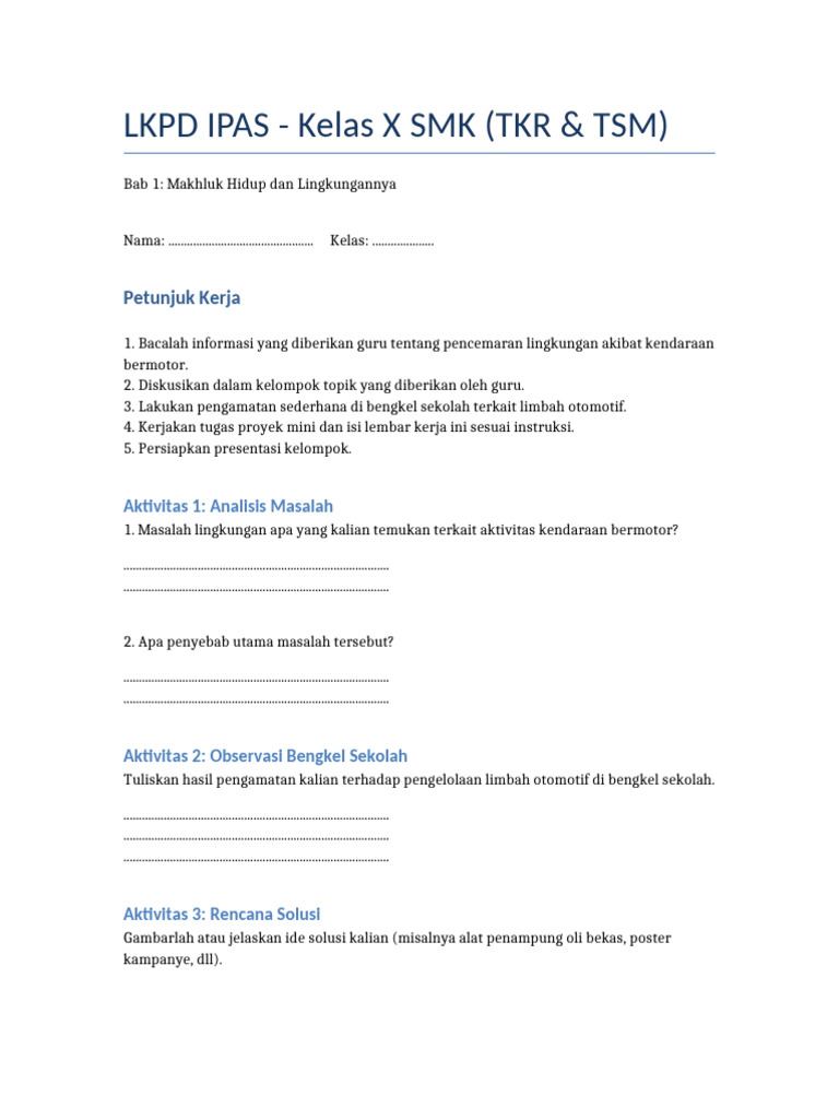 LKPD Ipas SMK TKR TSM | PDF