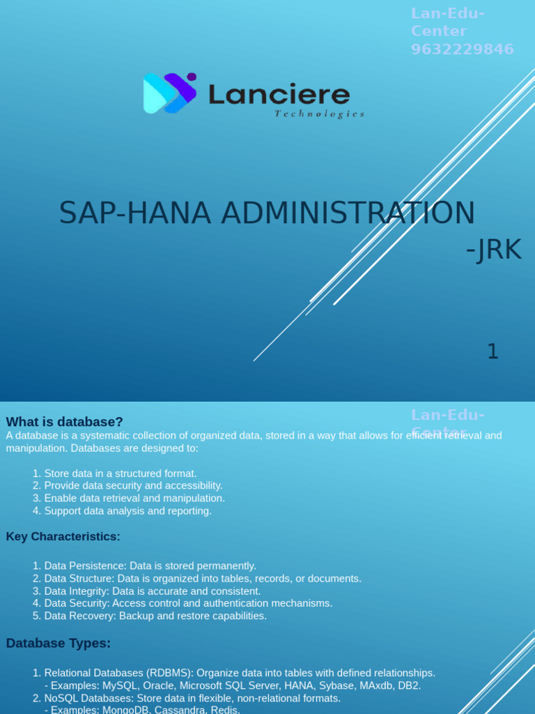 SAP HANA Database Overview and Benefits | PDF | Databases | Computer ...
